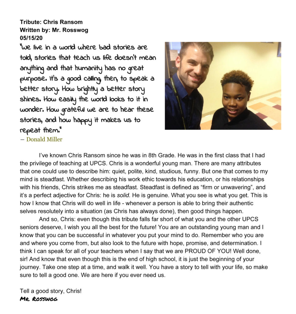 Celebrating Christopher Ransom - Urban Pathways 6-12